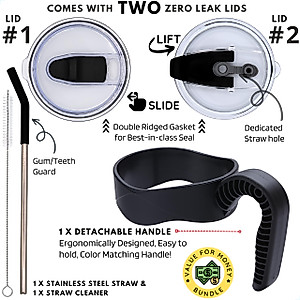 CANBUDDY 30 oz Stainless Steel Insulated Tumbler with 2 Lids, Straw, and Handle | Vacuum Thermal Hot & Cold Coffee Travel Mug | Leakproof and Stylish (Majestic Black)