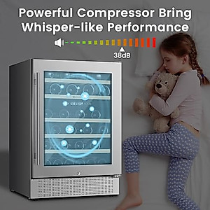 WINEBOSS 24Inch Wine Cooler Refrigerator, 46 Bottle Dual Zone Built-in Under Counter Freestanding Wine Fridge Cooler with Upgrade Compressor Tempered Glass Door Lock, Wine Cellar for Kitchen Bar