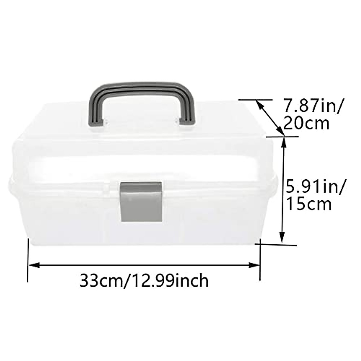 Auniwaig Portable Handled Organizer Box Plastic Sewing Box 33cm Multipurpose Art Tool Container Case Transparent Storage Box with Removable Tray for Art Craft Cosmetic (33x20x15cm)1Pcs