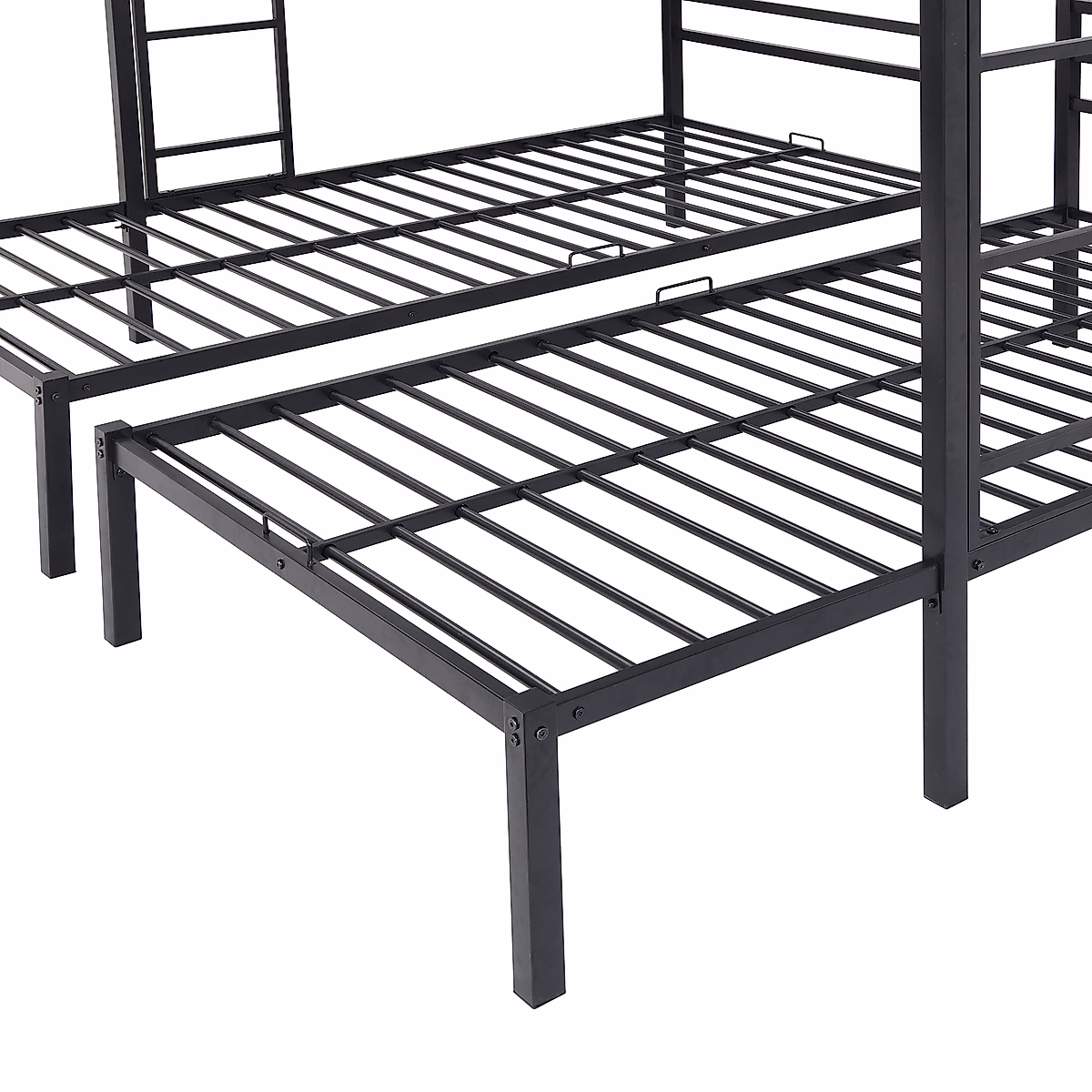 Triple Bunk Bed for 3, Full Over Twin&Twin Bunk Bed with Built-in Shelf, Ladder and Full-Length Guardrails, Heavy Duty Metal Triple Bunk Beds for Kids, Boys, Girls, Teens & Adults