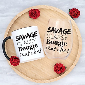 Celebrimo Savage Classy Bougie Ratchet Funny Stemless Wine Glass - Christmas Gifts For Friends & Sister - Funny Best Friend White Elephant Gifts For Women