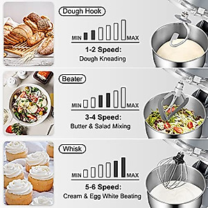 VEVOR Stand Mixer, 660W Electric Dough Mixer with 6 Speeds LCD Screen Timing, Tilt-Head Food Mixer with 5.8 Qt Stainless Steel Bowl, Dough Hook, Flat Beater, Whisk, Scraper, Splash-Proof Cover - Gray