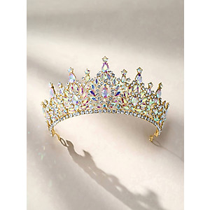 SWEETV Tiara Crown for Women Girls, Aurora Borealis Crystal Princess Crown, Wedding Tiara for Bride, Hair Accessories for Birthday Prom Party Quinceanera Pageant, Iridescent