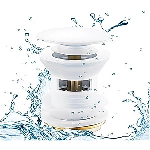 BHYTAF Sink Basin Plug Drain White Luxury Sink Pop Up Drain Stopper Basin Bathroom Lavatory Kitchen Bathtub Accessories Cap Washbasin Plug Brass