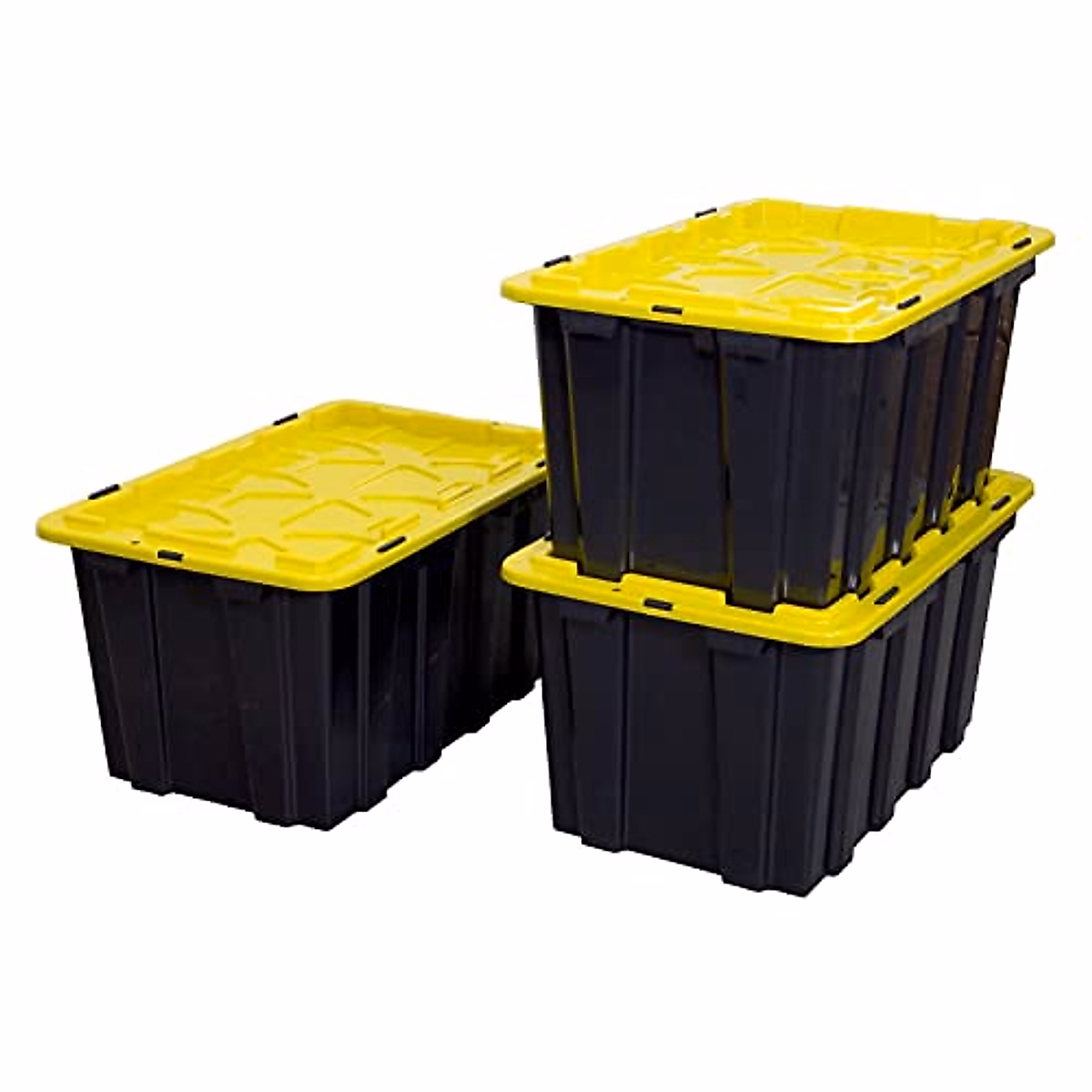 QTIQ 15.8 Gal. Heavy-Duty Plastic Storage Bins, Black and Yellow, 3 Count