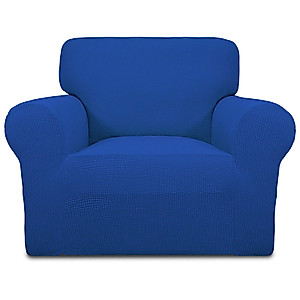 Easy-Going Stretch Chair Sofa Slipcover 1-Piece Couch Sofa Cover Furniture Protector Soft with Elastic Bottom for Kids, Pet. Spandex Jacquard Fabric Small Checks (Chair, Classic Blue)