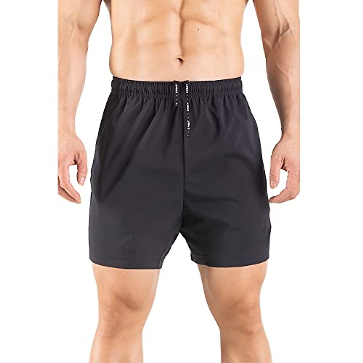 Gaglg Men's 5" Running Shorts 2 Pack Quick Dry Athletic Workout Gym Shorts with Zipper Pockets Black/Black,Large