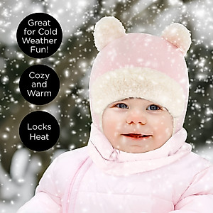 Rising Star Baby Girl's & Boy Infant Winter Mittens Set Sherpa Lined with Earflaps-Newborn Trapper Hat 0-24 Months, Pink