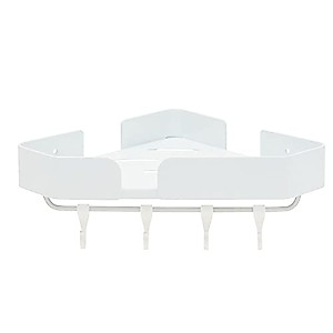 Juvale Bathroom Corner Shelves with Hooks, Wall Mounted Shower Caddy Shelf (White, 2 Sets)