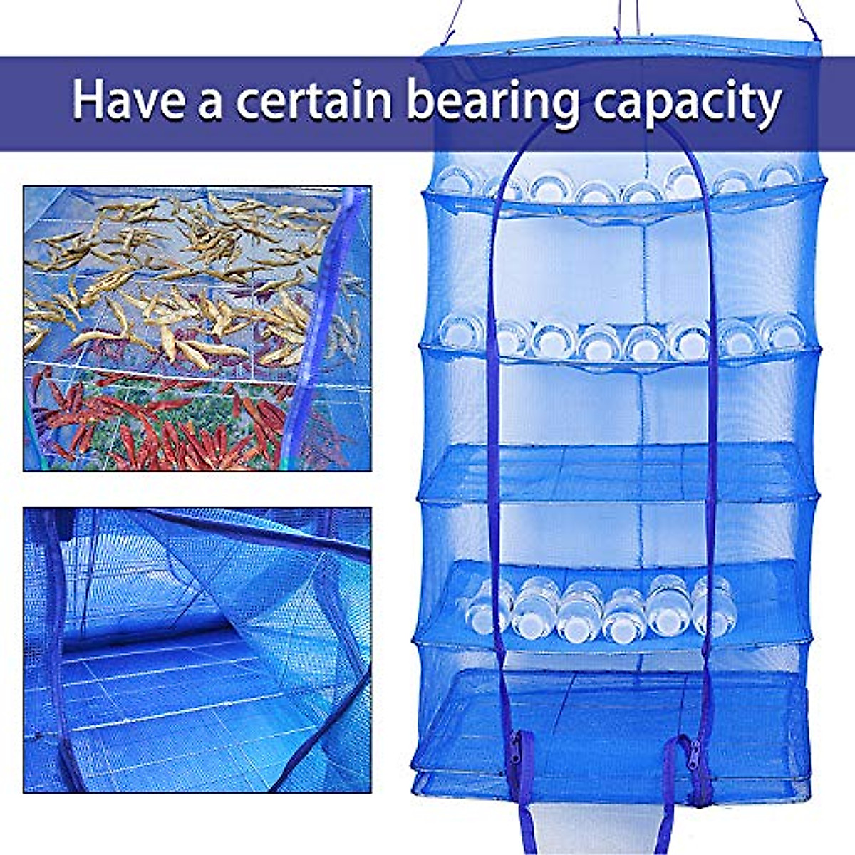RnneLeen Hanging Drying Net Foldable Drying Rack Net Dryer 19.7"x19.7"x37.4" 6 Layer Folding Fish Mesh Collapsible Dry Net with Zippers for Drying Seeds Fish Vegetables Fruit Herb Food