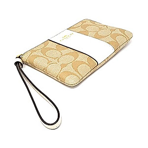 COACH Women's Corner Zip Wristlet in Signature Canvas (Light Khaki - Chalk)