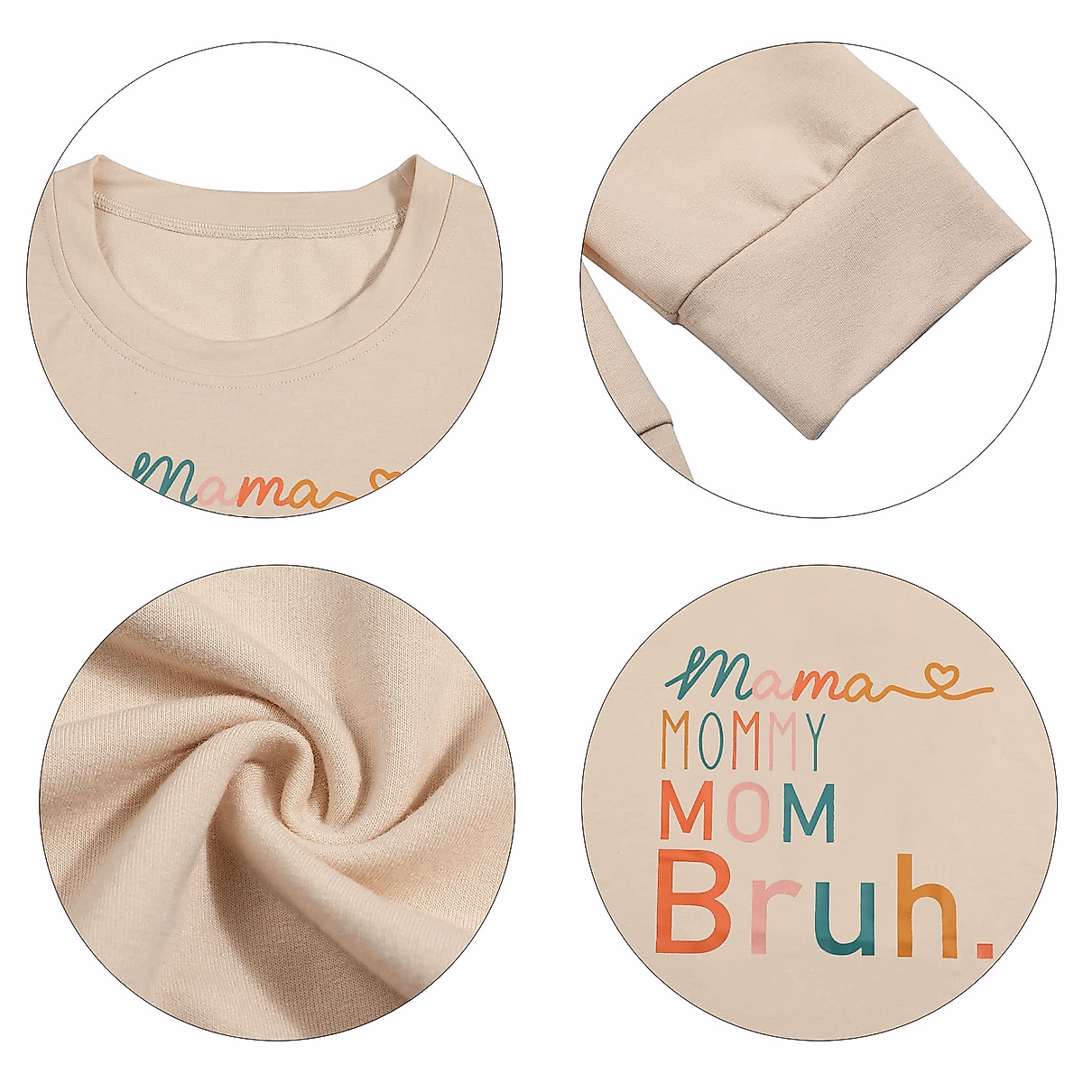 BLANCHES Mama Sweatshirt Women Mama Mommy Mom Bruh Funny Mom Life Sweatshirts Pullover Tops Casual Loose Long Sleeve Shirt Apricot