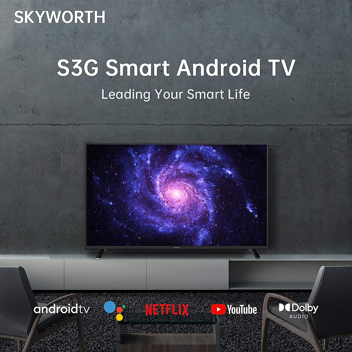 Skyworth S3G 32-inch 720p HD LED Smart Android TV with Google Assistant and Chromecast Built-in, for Outdoor Bedroom Garage RV