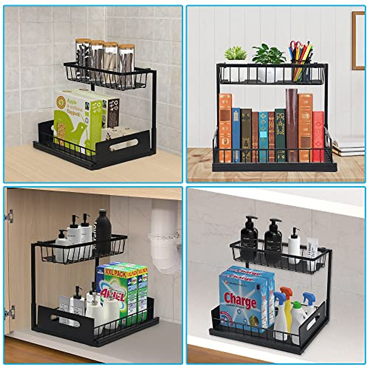 Under Sink Organizers and Storage, Under Sink Organizer, Under Sink Kitchen Rack, Pull-Out Home Organizers, 2-Tier Slide Out Sliding Shelf Under Cabinet Storage