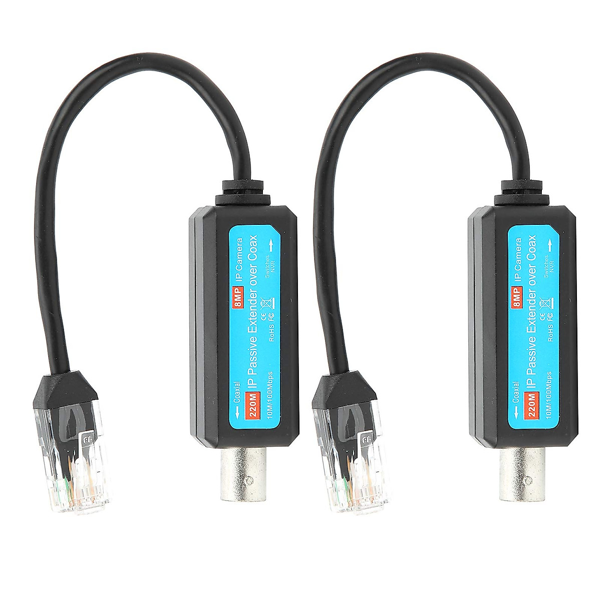 1 Pair Passive Ethernet Extender Over Coax IP Passive Extender Ethernet Over Coax Plug and Play Over for Web Camera