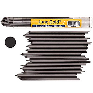 June Gold 4 Premium 2.0 mm 2B Mechanical Pencils, 36 Uniquely Colored Lead Refills, 36 2B Lead Refills, 2 Smudge Resistant Erasers, Built in Sharpeners & Soft Non-Slip Grip on Each Pencil