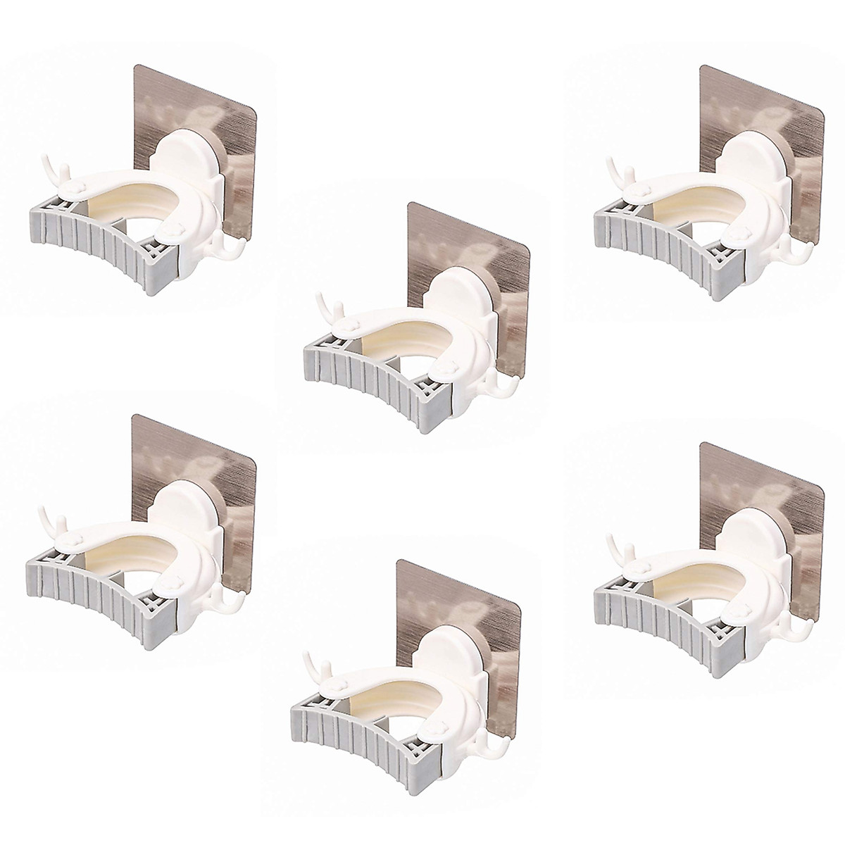 WAVALP Broom Holder Wall Mount with Command Hooks Heavy Duty Mops Holder Organizer with Command Strips Anti-Slip Home Storage and Organization Tool (White 6 pcs)