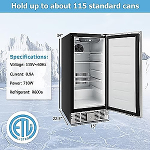 COSTWAY 115 Cans Compact Beverage Refrigerator, 2.9 Cu.ft Drink Cooler with Adjustable Shelves & Stainless Steel Door, 32℉-50℉, Built-in or Freestanding Mini Beverage Fridge for Apart, Office