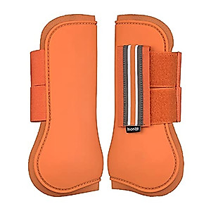 HORZE Adepto Open Front Tendon Boots | Durable Shell with Neoprene Lining - Coral Gold - Horse