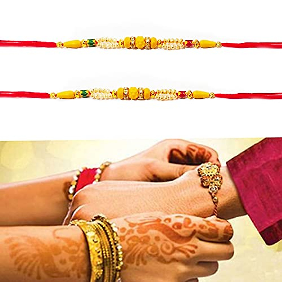 Set Of Two Rakhi Fro Brother Beautiful Handmade Rakhi With 3 Brown Beads And a Combination Of Multicolor Stone Rakhi Set For Rakshabandhan Gift