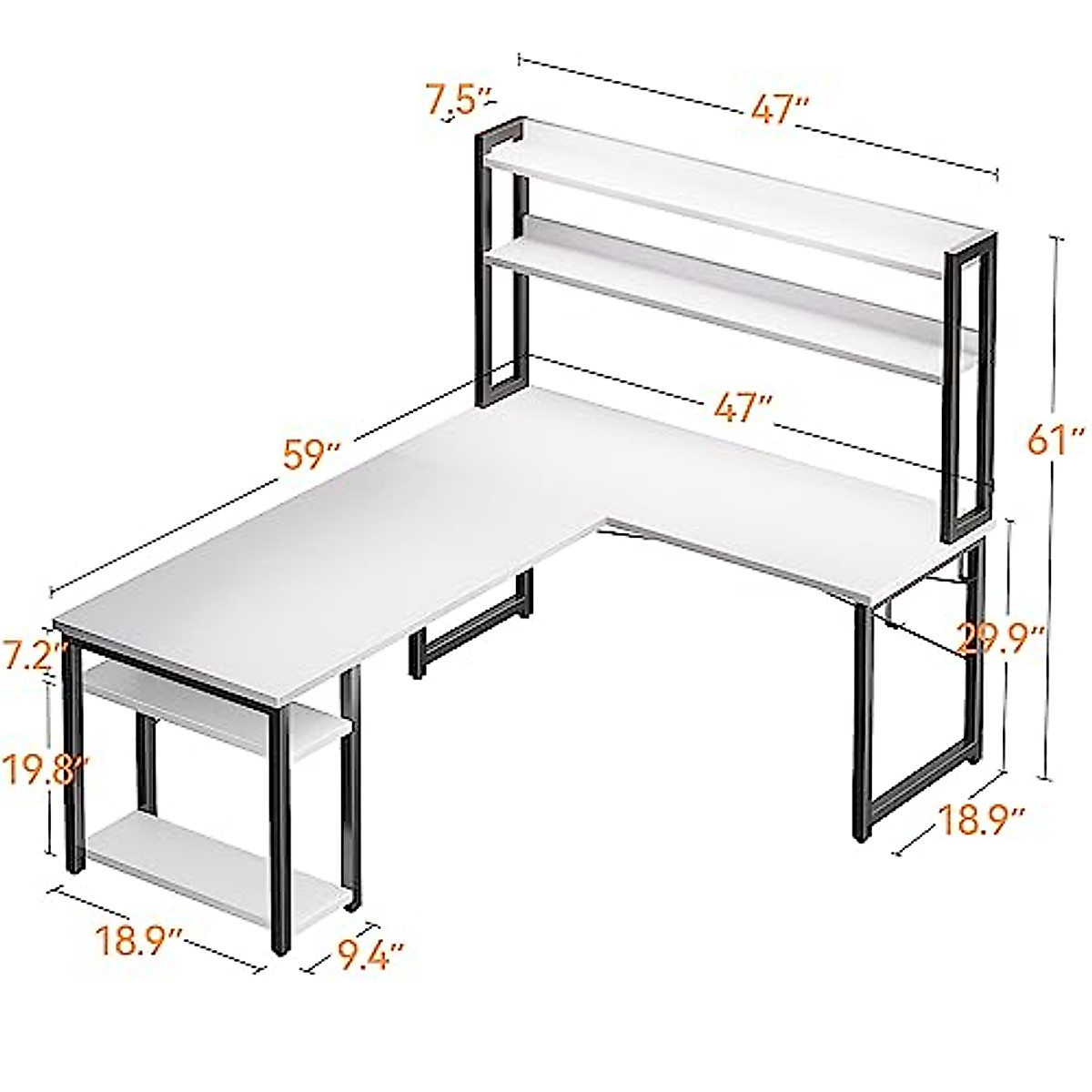 ODK L Shaped Gaming Desk with Hutch, Computer Desk with Storage Shelves, 59" L Shaped Desk for Home Office, Corner Desk with Headphone Hook, White