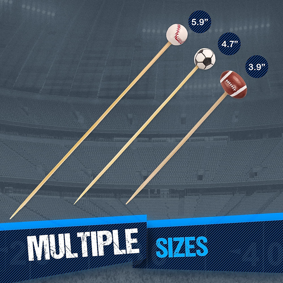 BambooMN 4.7"Decorative Sports Ball End Bamboo Cocktail Fruit Sandwich Picks Skewers for Catered Events, Holiday's, Restaurants or Buffets Party Supplies, Football, 100 pcs