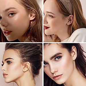 FIBO STEEL 16 Pairs Small Stud Earrings for Women Surgical Steel Tiny Cartilage Helix Ear Piercing Dainty Star Moon Cross Ball Heart CZ Earrings Set Gold tone