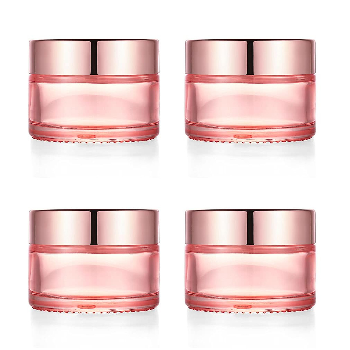 Furnido 4 Pack,1 oz/30ml Pink Glass Face Cream Jar Pot,Empty Thick Glass Cosmetic Cream Jar Container With Rose-Golden Cover,Inner Liners for Moisturizer,Eyeshadow,Makeup Emulsion