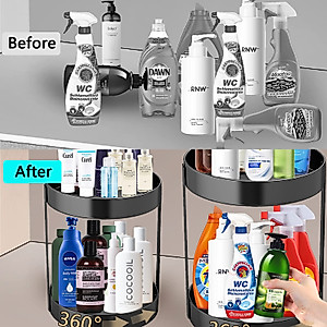 trlry 2 Pack Under Sink Organizer And Storage,2 Tier Under Bathroom Sink Organizers and Storage,Kitchen Sink Organizer,Lazy Susan Turntable for Cabinet,Turntable Organizer,Under Cabinet Storage