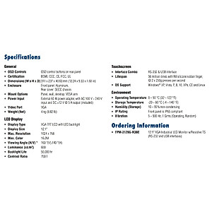 (DMC Taiwan) 12''SVGA Industrial Monitor with Resistive Touchscreen and Direct-VGA Port