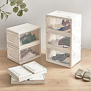 NTZS Shoe Storage Boxes,Pack of 3 Stackable Shoe Organizer,Sturdy Foldable sneaker storage and Easy Assemble Shoe Containers Clear Plastic shoe bins with Lid for US Size 13(14.6”x 10.6”x 8.3”)