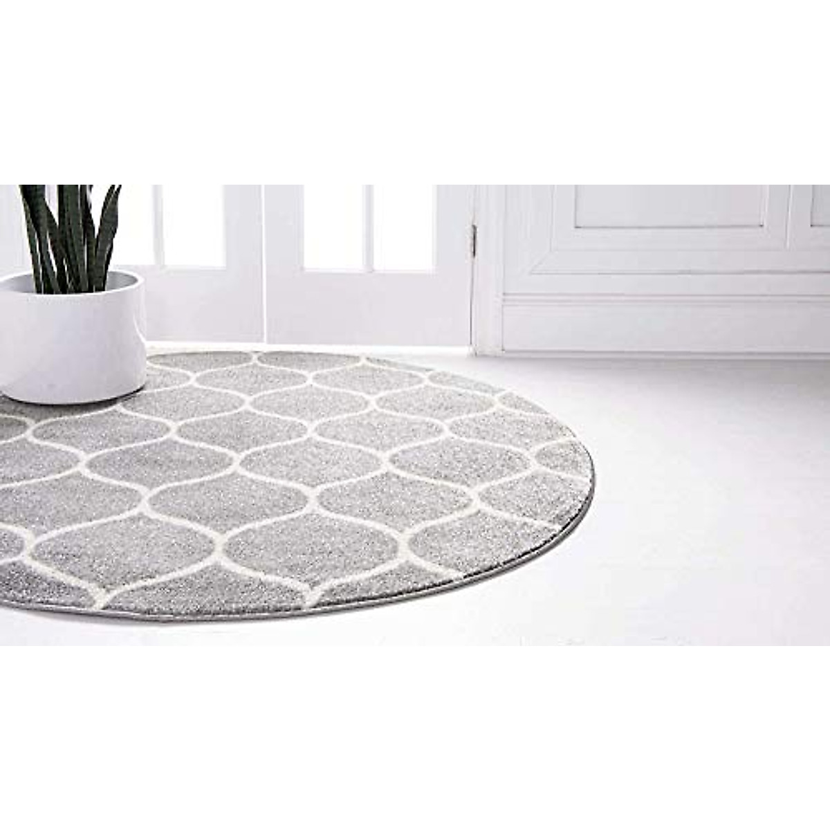 Unique Loom Trellis Frieze Collection Area Rug - Rounded (7' Round, Light Gray/ Ivory)