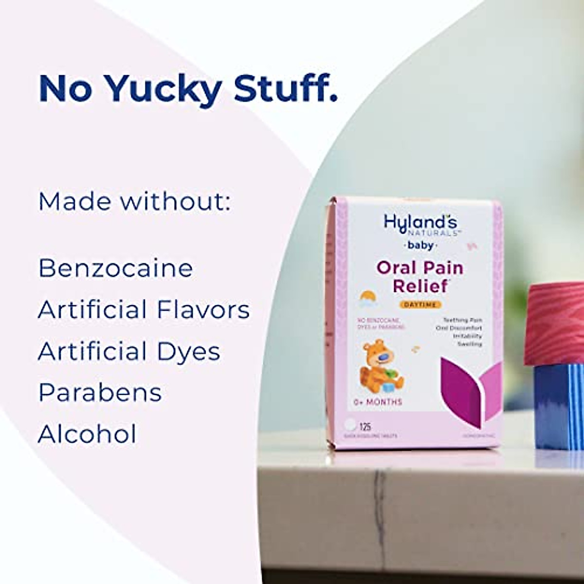 Hyland's Naturals Baby Oral Pain Relief Tablets with Chamomilla, Soothing Natural Relief of Oral Discomfort, Irritability, and Swelling, 125 Count