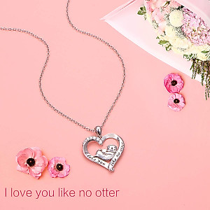 925 Sterling Silver Animal Jewelry Engraved I Love You Like No Otter Sea Otter Heart Pendant Necklace for Women Birthday Gifts (06_I love you like no otter)