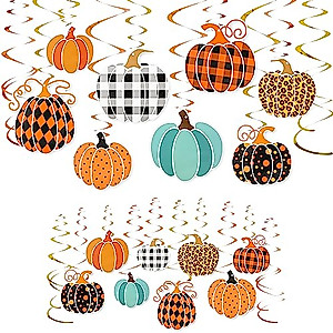 AnyDesign 36Pcs Pumpkin Hanging Swirl Decoration Kit Fall Hanging Foil Streamers with Pumpkin Cutout Cardboard Ornaments for Autumn Thanksgiving Classroom Ceiling Spiral Decor Party Supplies