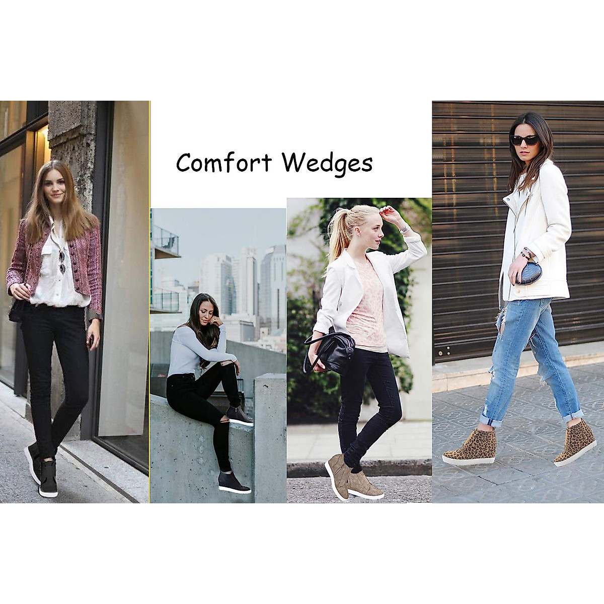 Athlefit Women's Wedge Sneakers Hidden Heel Platform Wedge Booties Hidden Wedgie Sneakers Size 8 Grey