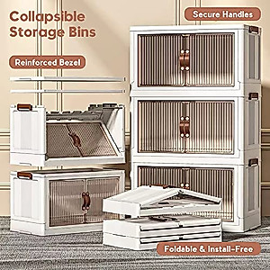 Storage Bins with Lids,Stackable Cabinet Organizer with Caster Wheels,Collapsible Toy Storage with Double Door,12Gal Foldable Plastic folding storage boxes set 3 for Home