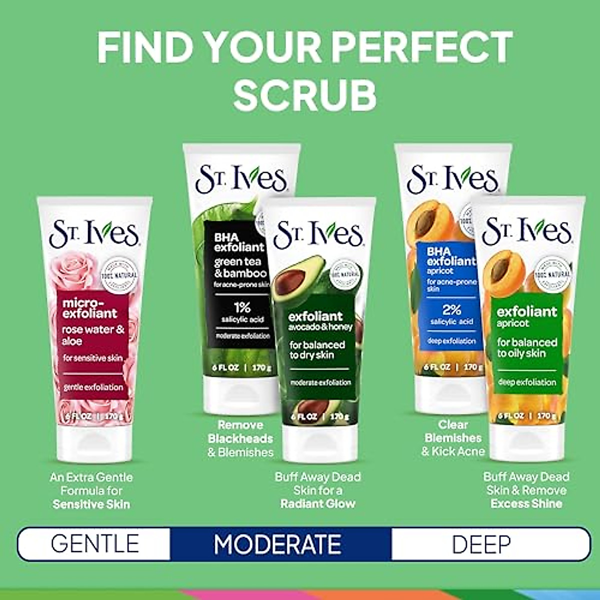 St. Ives Soft Skin Face Scrub, Avocado & Honey Moderate Exfoliator For Soft, Smooth Skin, Oil-free Facial Scrub Made with 100% Natural Exfoliants, 6 oz, 6 Pack