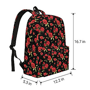 Rose School Backpack Lightweight Cute Kids Backpack Classic Bookbag Cool Daypack for Teen High School Student, 17 Inch