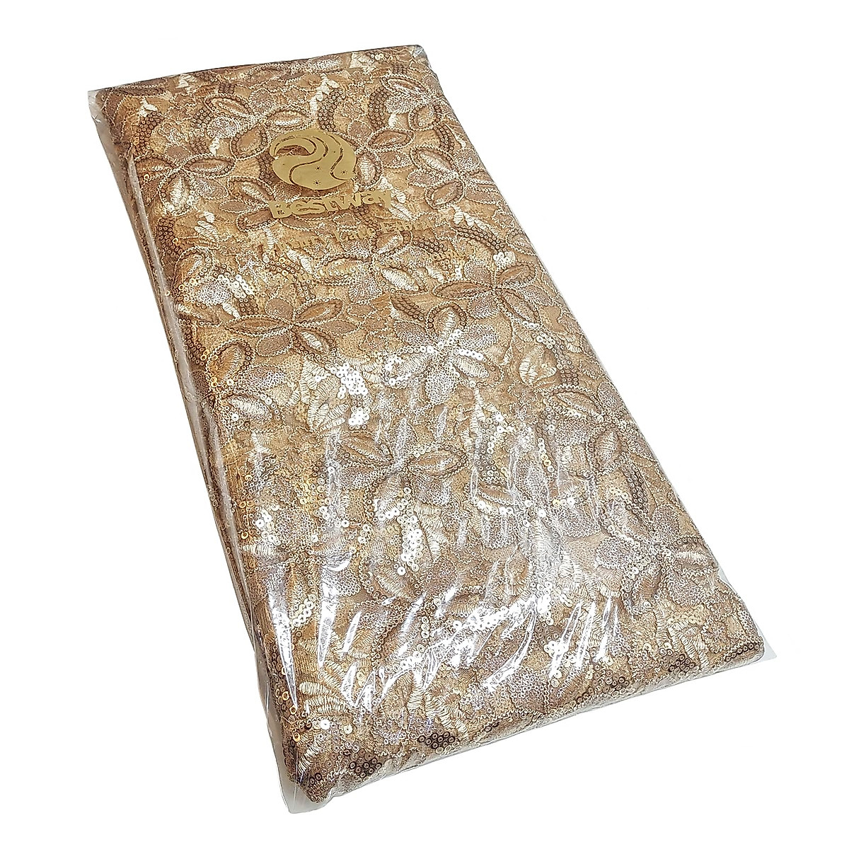 Bestway Lace Floral Sequins Embroidery African Lace Fabric 5 Yards Gold Tulle Fabric Nigerian Wedding Party Dress Material