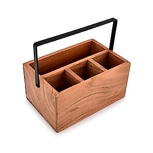 NIRMAN Acacia Silverware Flatware Organizers with Handle for Farmhouse Kitchen Decor, Countertop Organizer and Cookware Storage (9" x 6" x 4.5")