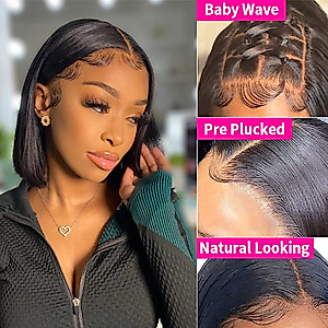 Jiumido Short Bob Wig Human Hair 13x4 Lace Front Wigs Human Hair Pre Plucked 150 Density Glueless Brazilian Virgin Human Hair Wigs for Women with Baby Hair 10 Inch