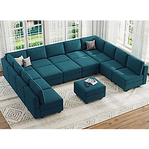Belffin Modular Sectional Sleeper Sofa Couch Bed Oversized U Shaped Cocuh with Storage Convertible Sleeper Sofa Bed. Peacock Blue