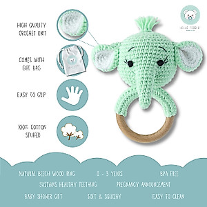 Hello Teddio Baby Rattle Teething Toy, Smooth Wooden Easy Grip Ring, Gender Neutral Baby Gifts