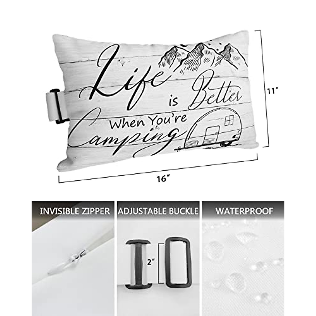 Recliner Head Pillow Ledge Loungers Chair Pillows with Insert Modern Mountain Retro Wood Grain Backdrop Lumbar Pillow with Adjustable Strap Outdoor Waterproof Patio Pillows for Beach Pool, 2 PCS