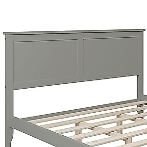 Queen Size Wooden Platform Bed Frames with Headboard, Modern Country Platform Bed with Sturdy Solid Wood Slat Support, No Box Spring Needed for Bedroom Small Space Boys Girls, Easy Assemble, Gray