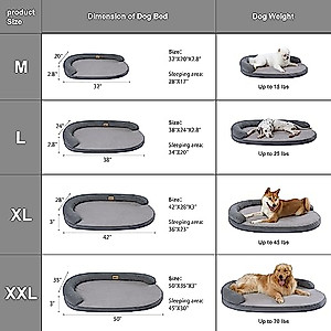 Jiupety Medium Dog Bed with Egg-Crate Foam, Waterproof Dog Bed with Half Oval Pillow, Easy to Enter and Exit, Excellent Cloth, High-gain Egg-Crate Sponge, Luxury, Waterproof, Soft and Comfy (Grey)
