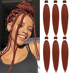 Ginger Braiding Hair Pre Stretched 26 Inches Copper EZ Braiding Hair Yaki Texture 6 Packs/Lot Braids Hot Water Setting Professional Synthetic Braiding Hair for Box Crochet Hair Extensions (#350)