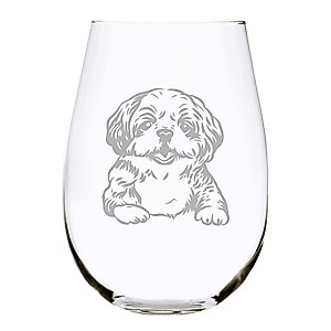 Shih Tzu (S1) themed, dog stemless wine glass, 17 oz.