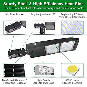 OSTEK 300W LED Shoebox Street Lighting 42000LM LED Area Pole Fixture for Parking Lot Lighting IP65 Outdoor Commercial Area Road Lighting 5000K 100-277V DLC UL